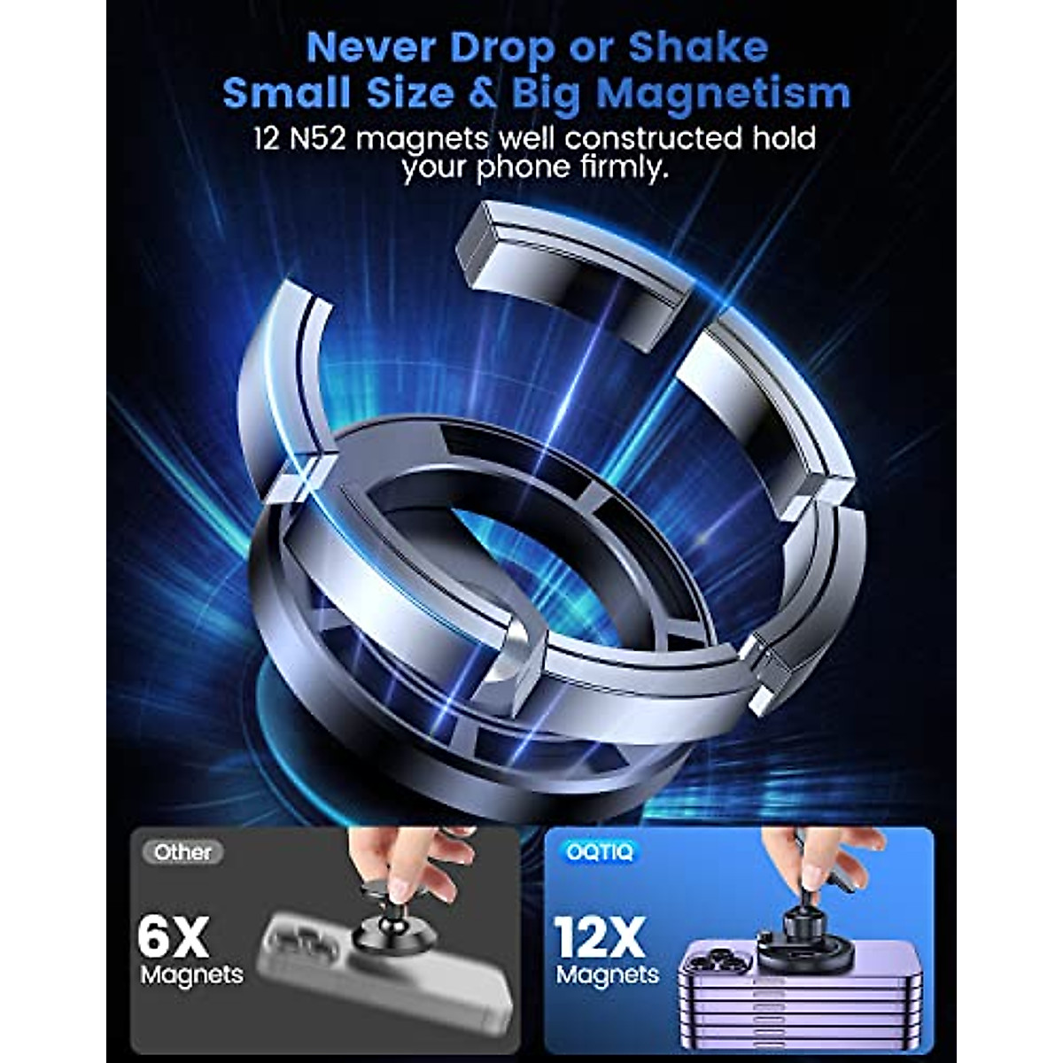 OQTIQ for MagSafe Car Mount Magnetic Phone Holder for Car Dash Mount Phone Holder Fit Curved Surface Flexible Rotation Compatible with iPhone 14 13 12 Pro Max Plus Mini, MagSafe Case, All Cellphones