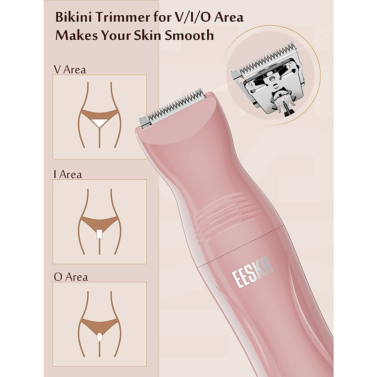 EESKA Bikini Trimmer for Women, 3 in 1 Cordless Electric Shaver Clipper IPX7 Waterproof Wet & Dry Use Lady Razor Groomer for Legs, Arms & Bikini with Painless Facial Hair Removal Eyebrow Trimmer