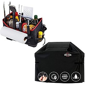 Grillman Premium Grill Caddy & Grillman Premium BBQ Grill Cover. Rip-Proof & Waterproof (58" L x 24" W x 48" H, Black)