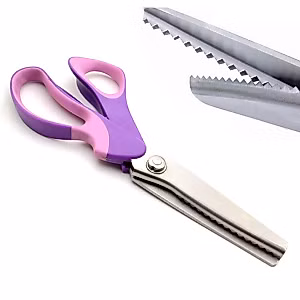 JISTL Professional Stainless Steel Dressmaking Sewing Craft Scissors, 9.3 inches Handled Pinking Shears (Purple)