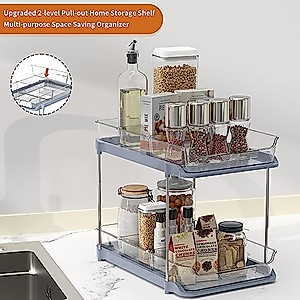 2 PCS Under Sink Organizers and Storage - 2 Tier Clear Bathroom Organizer Countertop, Multifunction Pull out Cabinet Organizer with 4 Movable Dividers, For Home, Kitchen, Office, Cabinet