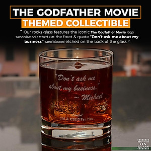 The Godfather Etched Whiskey Glass - with Logo & Quote ''Don't ask me about my business'' - Officially Licensed, Premium Quality, Handcrafted Glassware, 11 oz. Perfect Collectible Rocks Glass