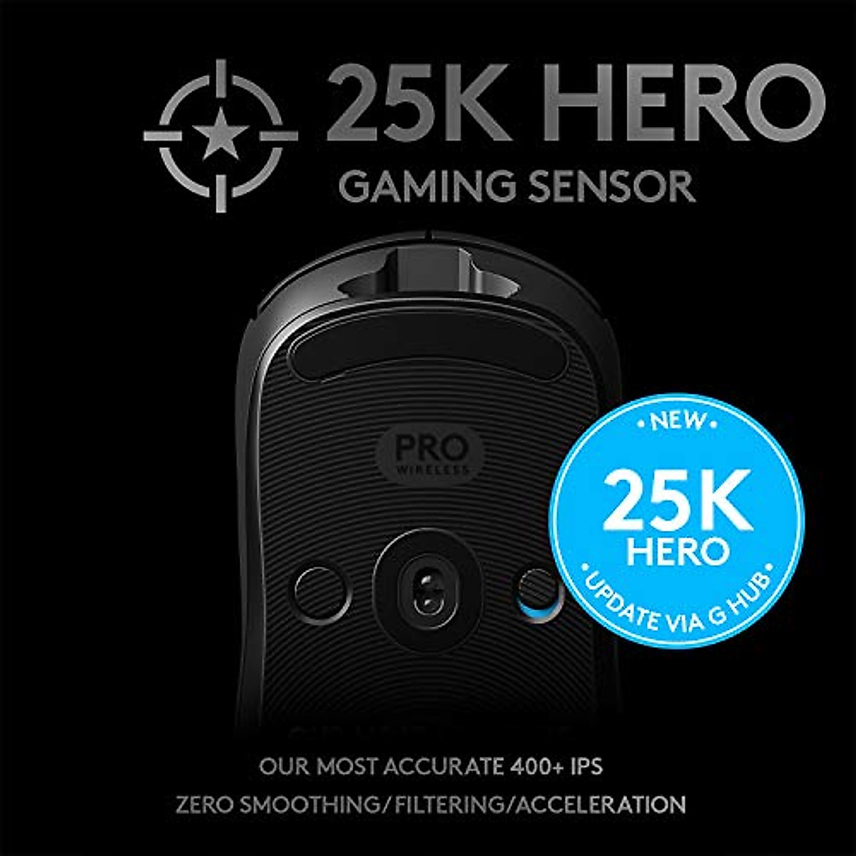 Logitech G PRO Wireless Gaming Mouse, Hero 16K Sensor, 16,000 DPI, RGB, Ultra Lightweight, 4 to 8 Programmable Buttons, Long Battery Life, On-Board Memory, Built for Esport, PC / Mac - Black