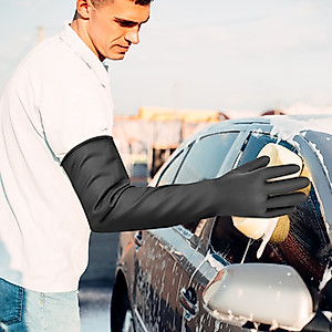 Nobgum 24" Extra Long Rubber Protective Gloves, Reusable Heavy Duty Long Latex Chemical Gloves, Dust Removal Cleaning Dishwashing Industrial Waterproof Aquarium Rubber Gloves for Men, XXL Size