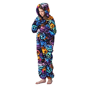 Kids Hooded Onesie Pajamas Soft Flannel Cosplay Halloween Pajamas Costume Gift for Girls Boys 5-6 Years