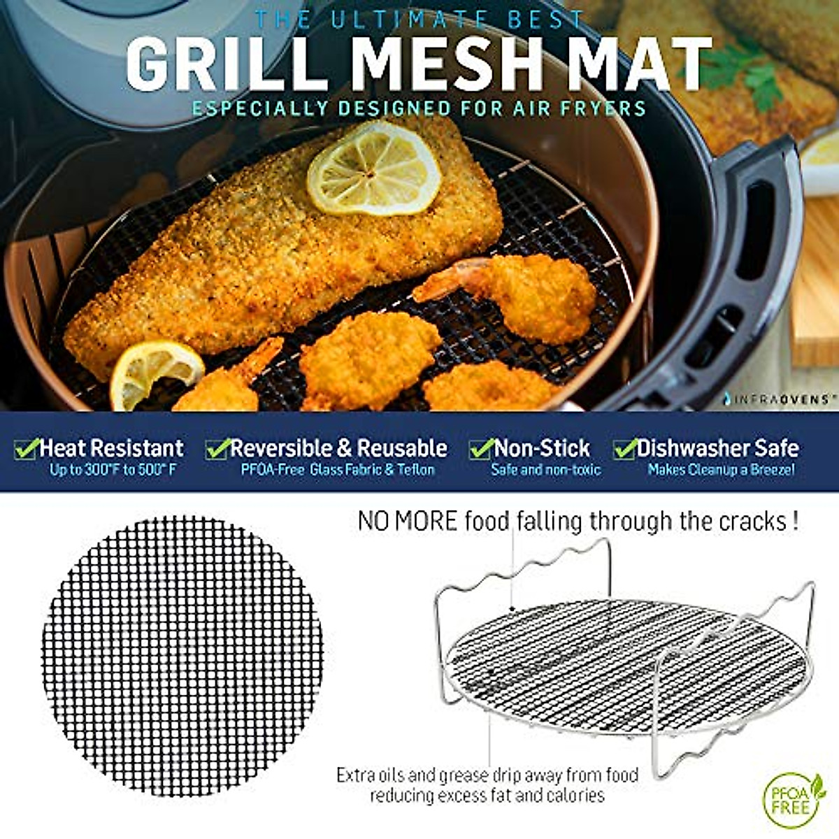 Air Fryer Rack Accessory Compatible with Costzon, Ninja, Power Airfryer Oven, Costway, Chulux, Farberware, Avalon Bay, Waterjoy, Cozyna, Keemo + More | Kebab Skewers + Cooking Times Cheat Sheet
