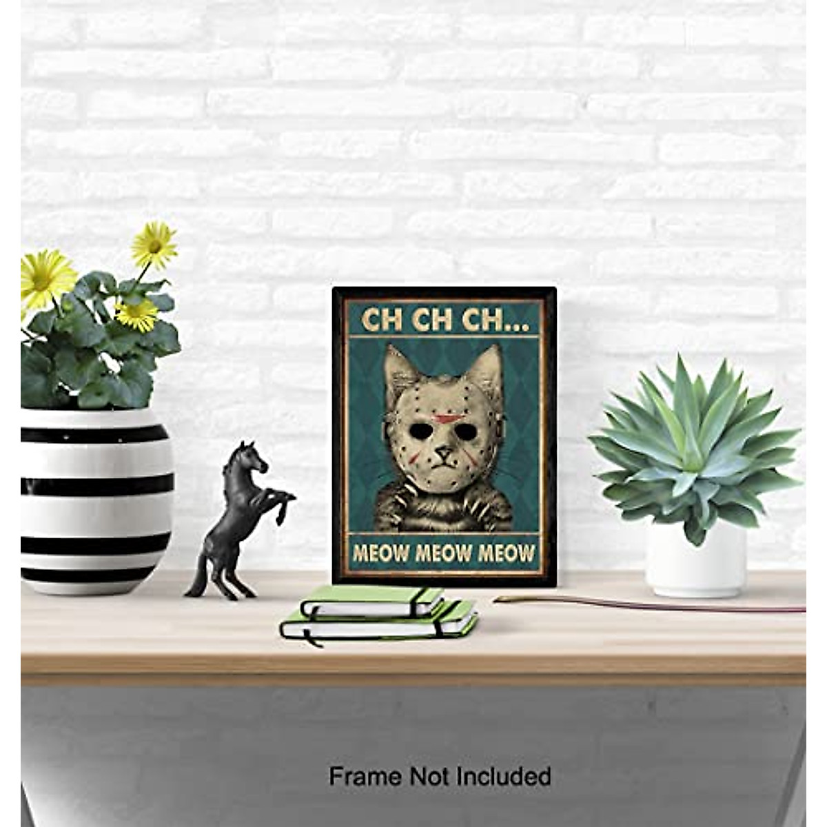 Yellowbird Art & Design Cat Wall Art & Decor - Friday the 13th Wall Art - Halloween Wall Art - Tabby cat Wall Art - Jason Horror Movie - Funny Cat Gifts for Men - Scary Cat Poster - 8x10 UNFRAMED