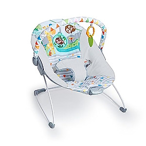 Bright Starts Safari Fun 3-Point Harness Vibrating Baby Bouncer with -Toy bar