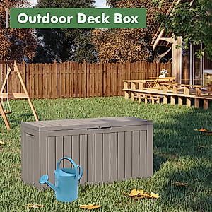 LHBGO 72 Gallon Deck Box Lockable Resin Outdoor Storage Box waterproof Outdoor Container for Patio Furniture Cushions, Pillow