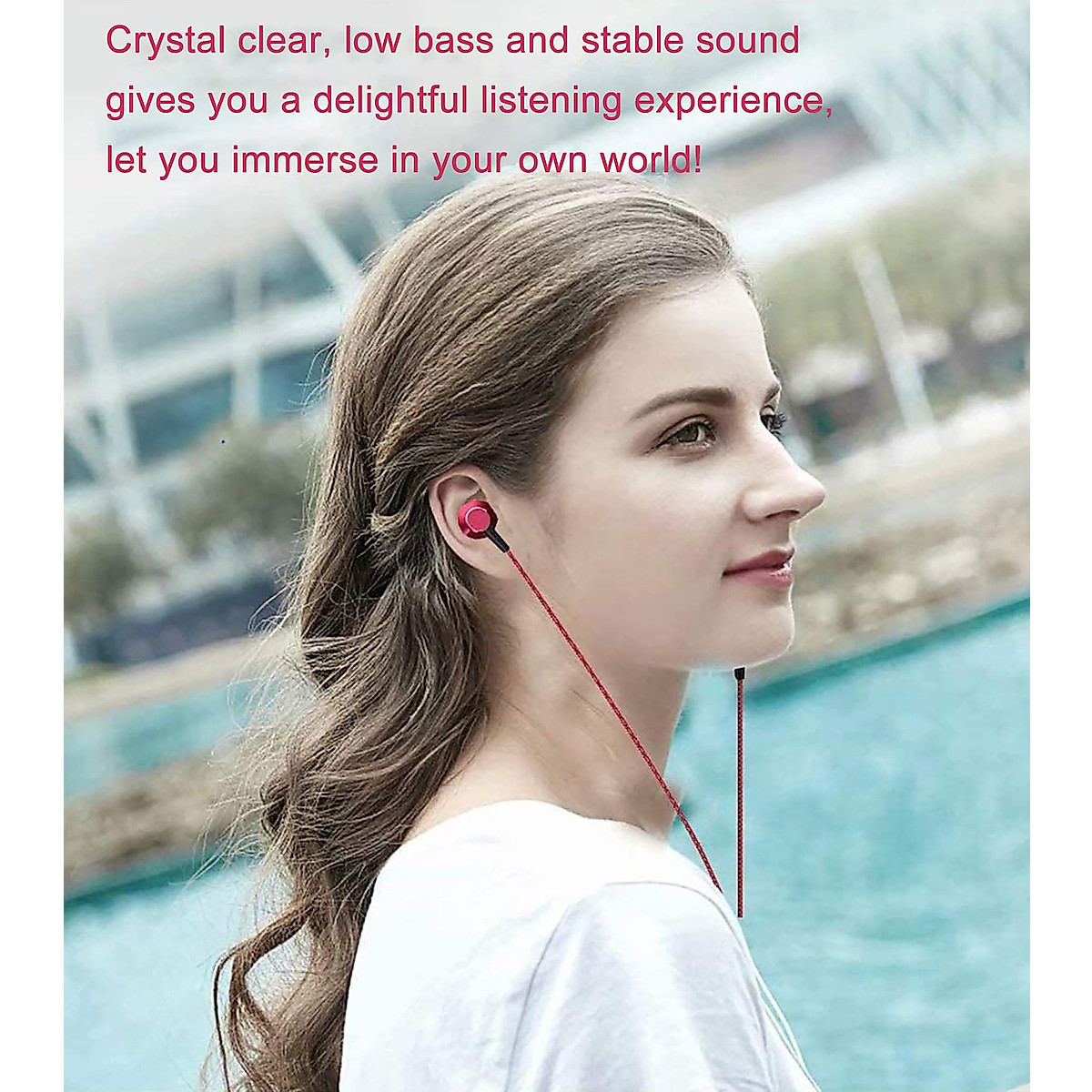 in Ear Headphones, MR01 Comfortable Tangle-Free Stylish Wired in-Ear Earbuds with Microphone, Crystal Clear Sound Noise Isolating Earphones for iPhone iPod Samsung Laptop Computer, Red