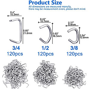 480Pcs 3/4" 1/2" 3/8" 1" Galvanized Hog Rings with Straight Hog Ring Pliers Assortment Kit, Professional Upholstery Hog Rings Installation Kit (Bent Hog Rings Pliers Kit 1)
