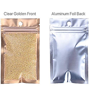 50 Pcs Clear Golden Zip Lock Mylar Bags Aluminum Foil Resealable Plastic Valve Zipper Pouches Bulk Food Storage Foil Lined Grip Seal Wrap (13cm x 8cm)