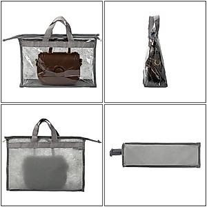 Peohud 12 Pack Dust Bags for Handbags, Clear Handbag Storage Organizer for Closet, Purse Protector Storage Bag with Zipper and Handle, Hanging Dust Cover Bag for Handbags