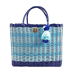 Simply Southern Key Largo Tote | Womens Woven Tote Bag (Blue Stripe, Small)