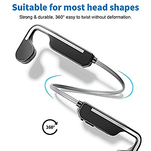 VOFUOE Bone Conduction Headphones, Open Ear Wireless Bluetooth Headset, Sports Headsets with Microphone IPX6 Sweatproof Earphones Bluetooth 5.3 Earbuds for Running, Gym, Hiking, Cycling-Black & Grey
