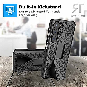 Rome Tech Holster Case with Belt Clip for Samsung Galaxy S23 6.1" [ONLY] Slim Heavy Duty Shell Holster Combo - Rugged Phone Cover with Kickstand Compatible with Samsung Galaxy S23 - Black Lines