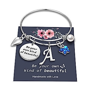 Yoosteel Initial Bracelets Gifts for Girls Women - Silver A Initial Bracelets for Teen Girl Gifts Trendy Stuff Expandable Bangle Bracelets for Girls Women Christmas Gifts for Girls