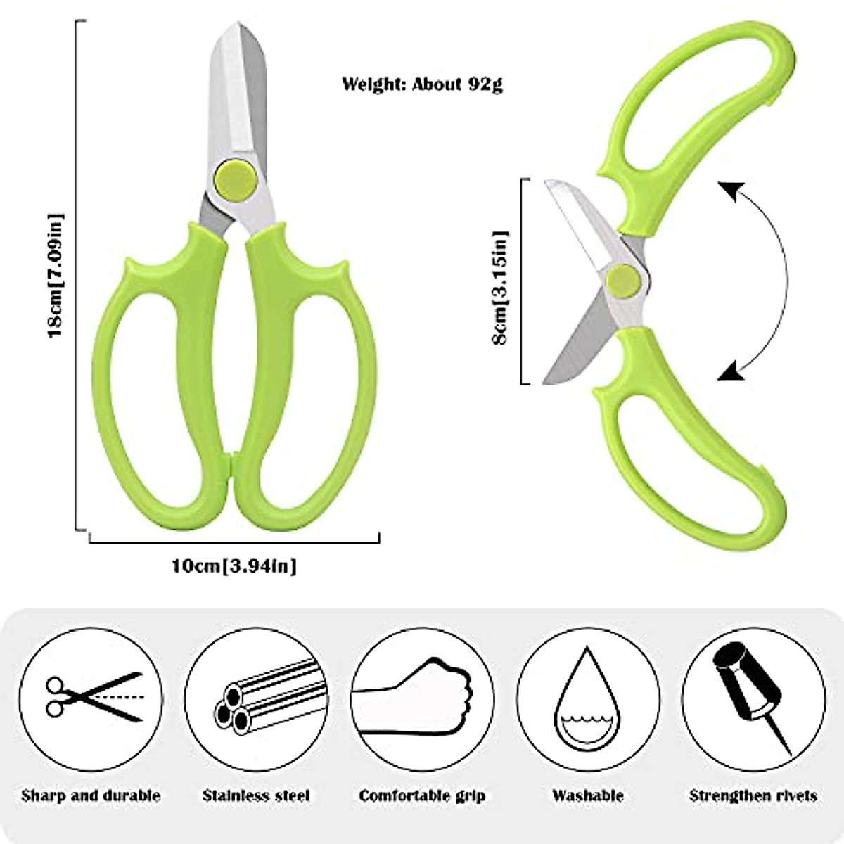 Sunnyac Garden Pruning Shears Scissors, 2 Pack Gardening Tools Hand Pruners, Floral Secateurs, Tree Trimmer, Clippers for Cutting Flowers and Plants, Trimming Branches, Bonsai, Fruits Picking (Color1)