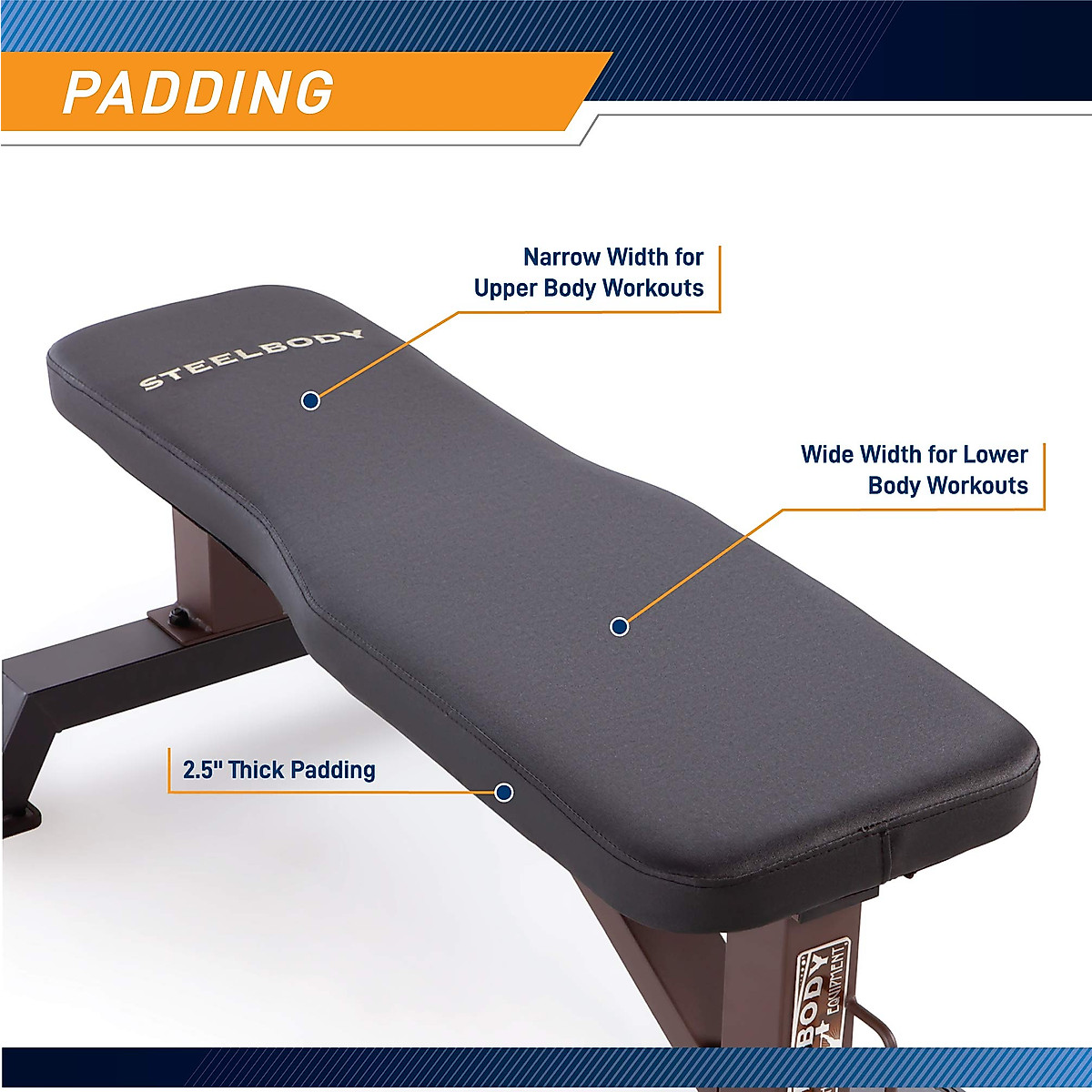 Steelbody Deluxe Versatile Rated 800 lbs Flat Utility Workout Bench Station for Home Gym Weightlifting and Strength Training STB-10101, Black-Brown