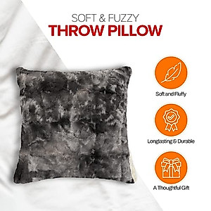 Cheer Collection Faux Fur Throw Pillow Set of 2 for Couch, Beds, Bedroom and Living Room - Ultra Soft and Cozy, Elegant Home Decor, Stylish Accent Pillows - 18" x 18", Gray & White