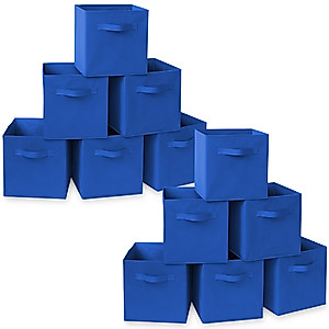 Casafield Set of 12 Collapsible Fabric Cube Storage Bins, Royal Blue - 11" Foldable Cloth Baskets for Shelves, Cubby Organizers & More
