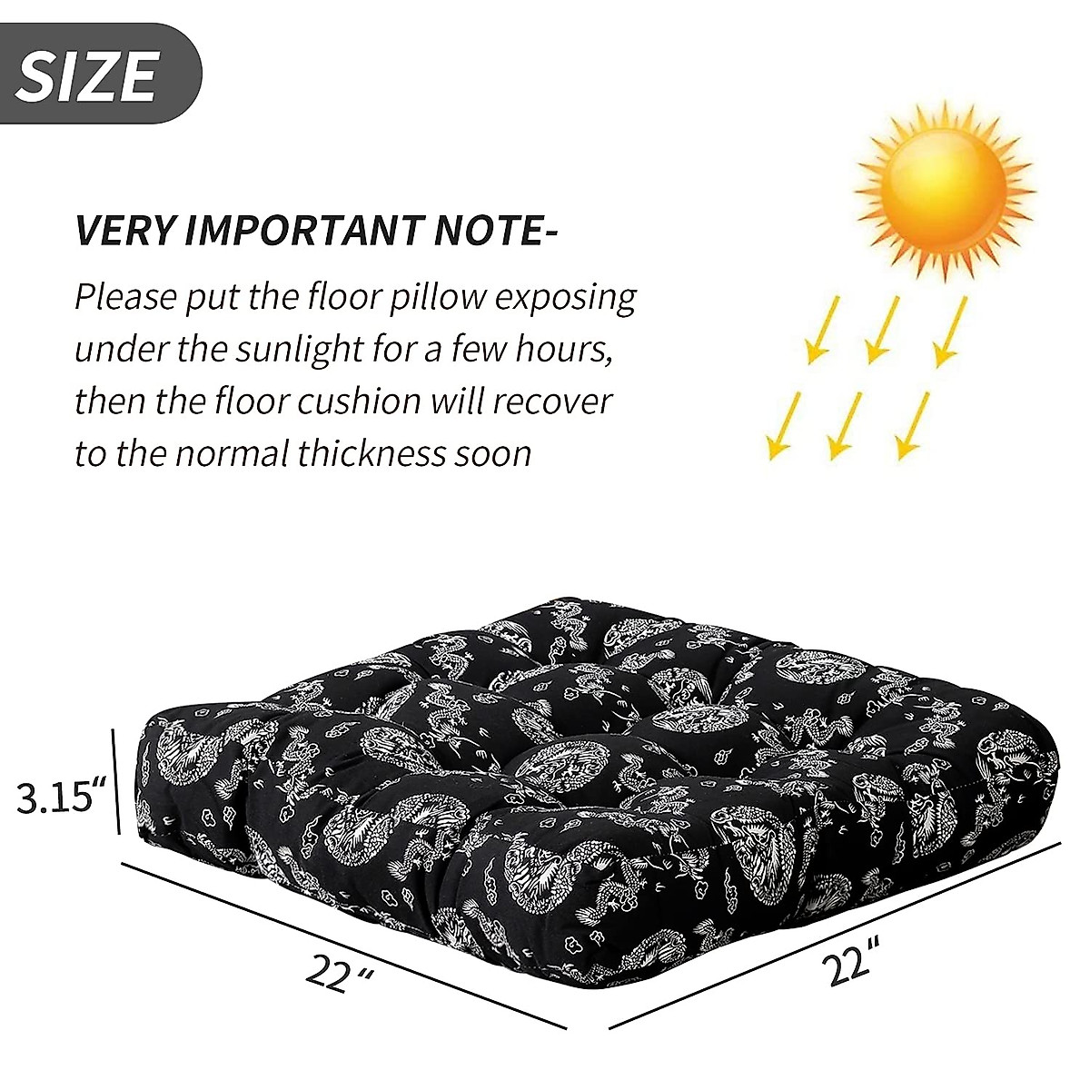 HIGOGOGO Boho Floor Pillow, Dragon Pattern Meditation Pillow Square Seat Cushion Yoga Cushion India Seating Pad for Living Room Bedroom Balcony Garden Party Decoration, Navy, 22x22 Inch