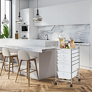 RELAX4LIFE Storage Drawers Cart Classroom Organization 6 Plastic Drawers - Rolling Carts on Wheels Semi-Transparent Utility Cart for School Files Arrangement Storage Organizer Cart (Clear)