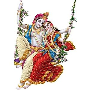 Rangoli Wall Sticker Print Radha Krishna Jhula Love On White Glossy Vinyl with Strong Gumming and 50x70 cm