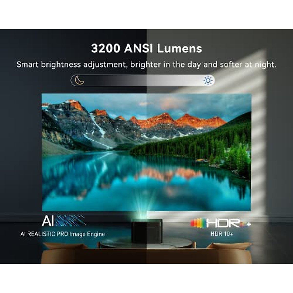 Dangbei Mars Pro 4K Projector, 3200 ANSI Lumens Laser DLP Projector with Android 4GB+128G, 2*10W HiFi Speakers, Auto Keystone Auto Focus HDR10 Home Theater