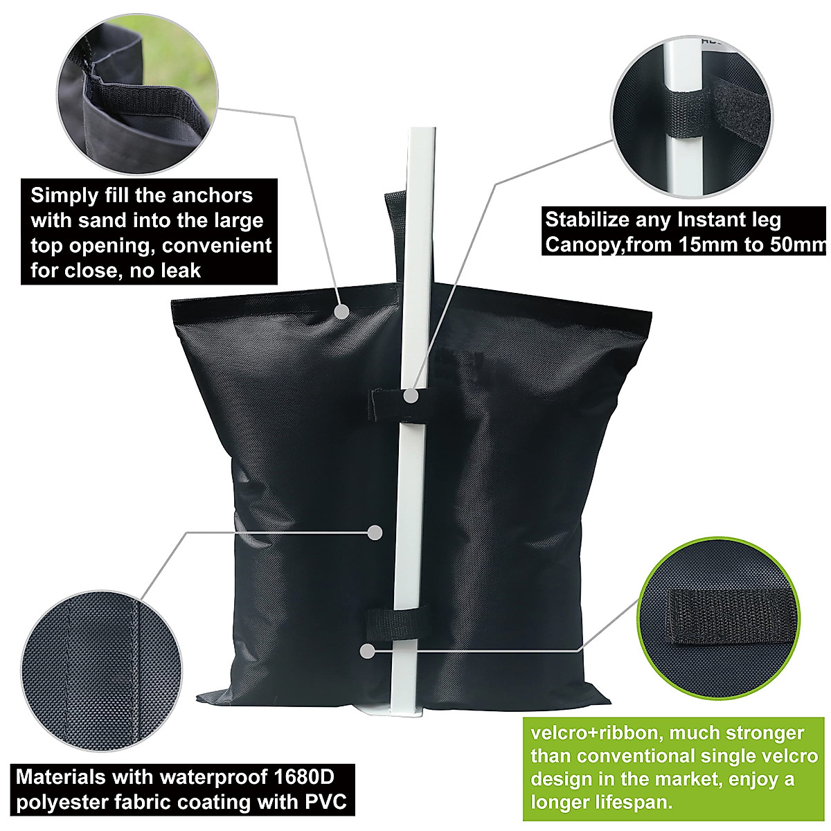 ABCCANOPY Canopy Weights 112 LBS Gazebo Tent Sand Bags,4pcs-Pack (Black)