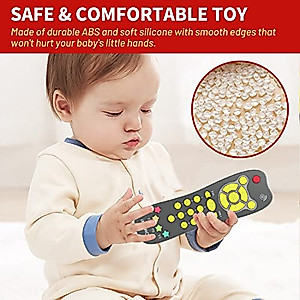 Baby Remote Control Toy with Light Sound Realistic Toddler TV Remote Toy with Adjustable Volume Kid Learning Education Musical Toys with English French Spanish Infant Gift for Boy Girl 6M+ (Gray)