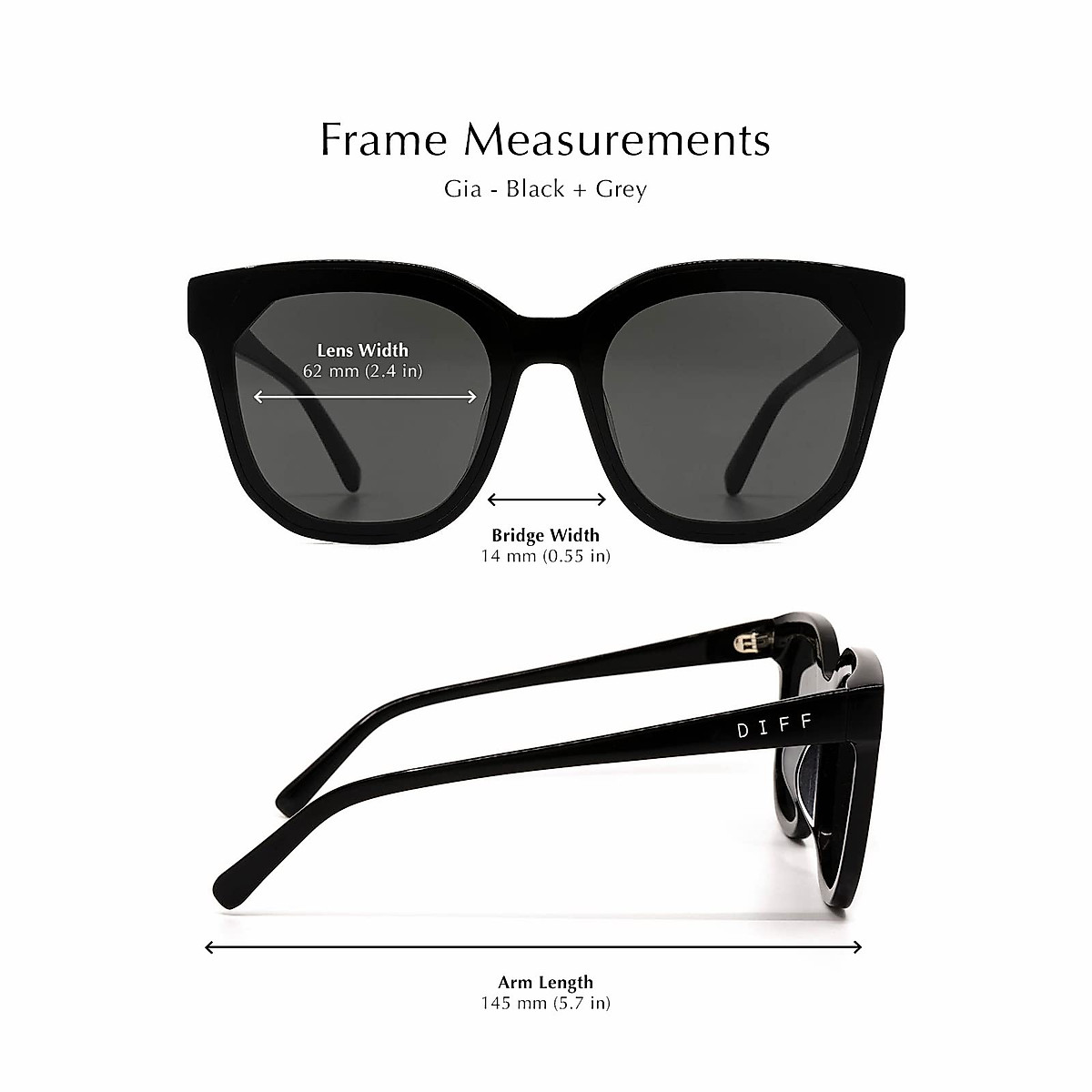 DIFF Gia Designer Oversized Square sunglasses for Women UV400 Protection Protection, Black + Grey