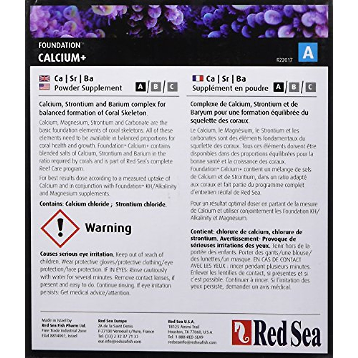 Red Sea Fish Pharm ARE22017 Reef Foundation Calcium/Strontium Supplement-A for Aquarium, 1kg