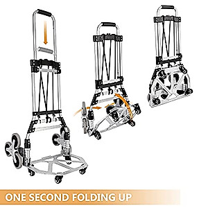 TOLEAD Foldable Stair Climbing Cart 180lb Capacity Convertible Hand Trucks and Dolly,Adjustable Height 3 in 1 Heavy Duty Stair Climber Cart with 10 Wheels