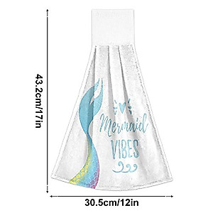 Alaza 2 Pcs Kitchen Towel, Cartoon Style Cute Mermaid Tail Absorbent Towel Hanging Towel Hand Towel