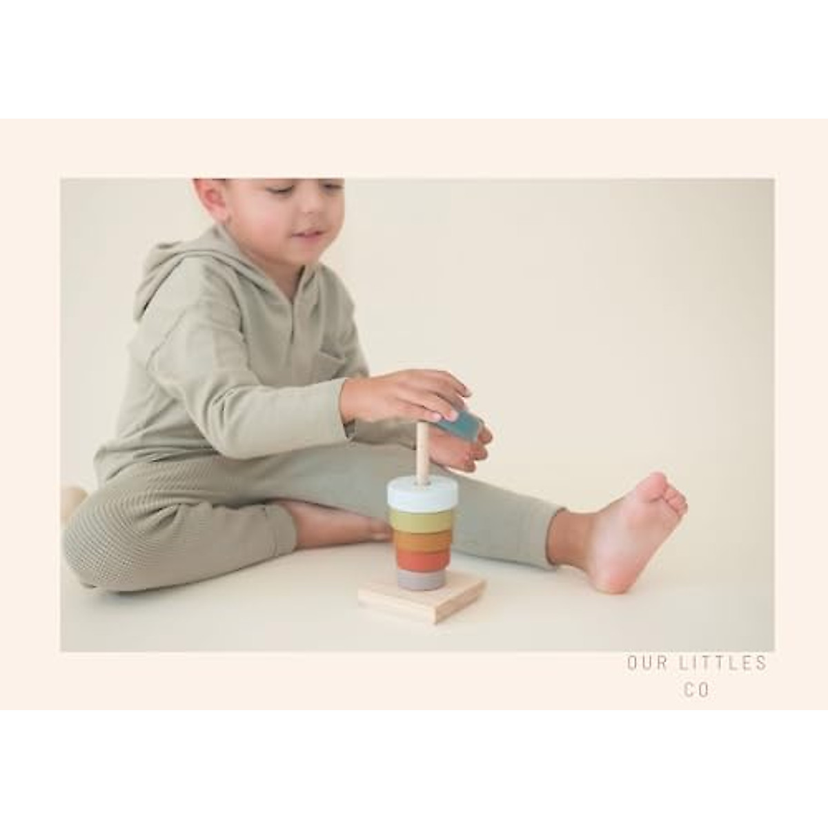 Our Littles Co Neutral Rainbow Wooden Ring Stacker Toy | Montessori Stacking Rings for Toddlers | Educational & Developmental Sensory Toys Non-Toxic, Safe & | Designed in The USA