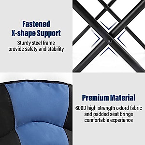 Oversized Folding Camping Chair Outdoor, Heavy Duty Foldable Lawn chair for Adults Support 440lbs, Collapsible Large Padded Camp Chair with Cup Holder&Carry Bag for Fishing Outside Sports Picnic(Navy)