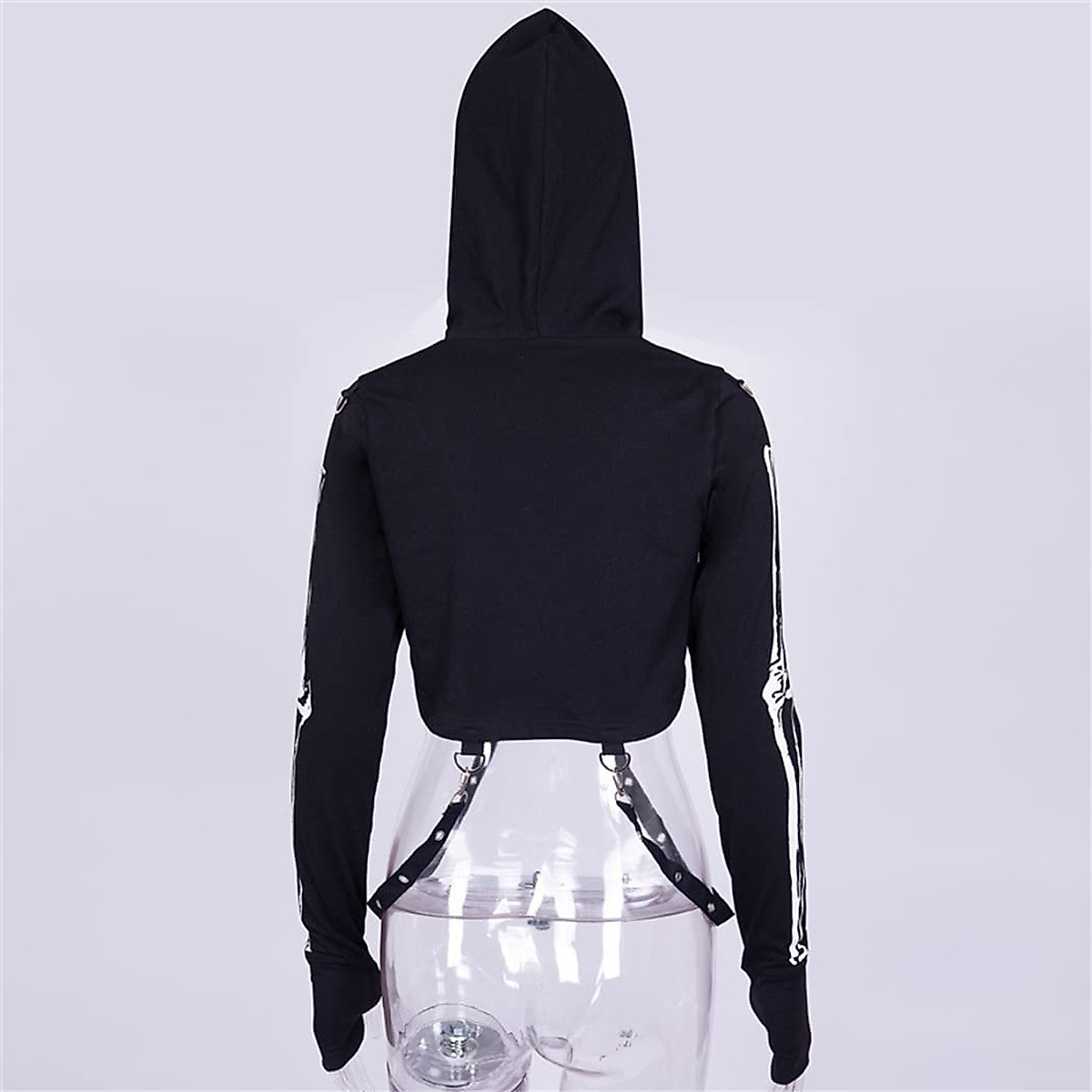 win2win Skeleton Hoodie Gothic Tops For Women Rave Top Punk Crop Top Sweatshirts Goth Mask Emo Black Festival Clothing Cosplay