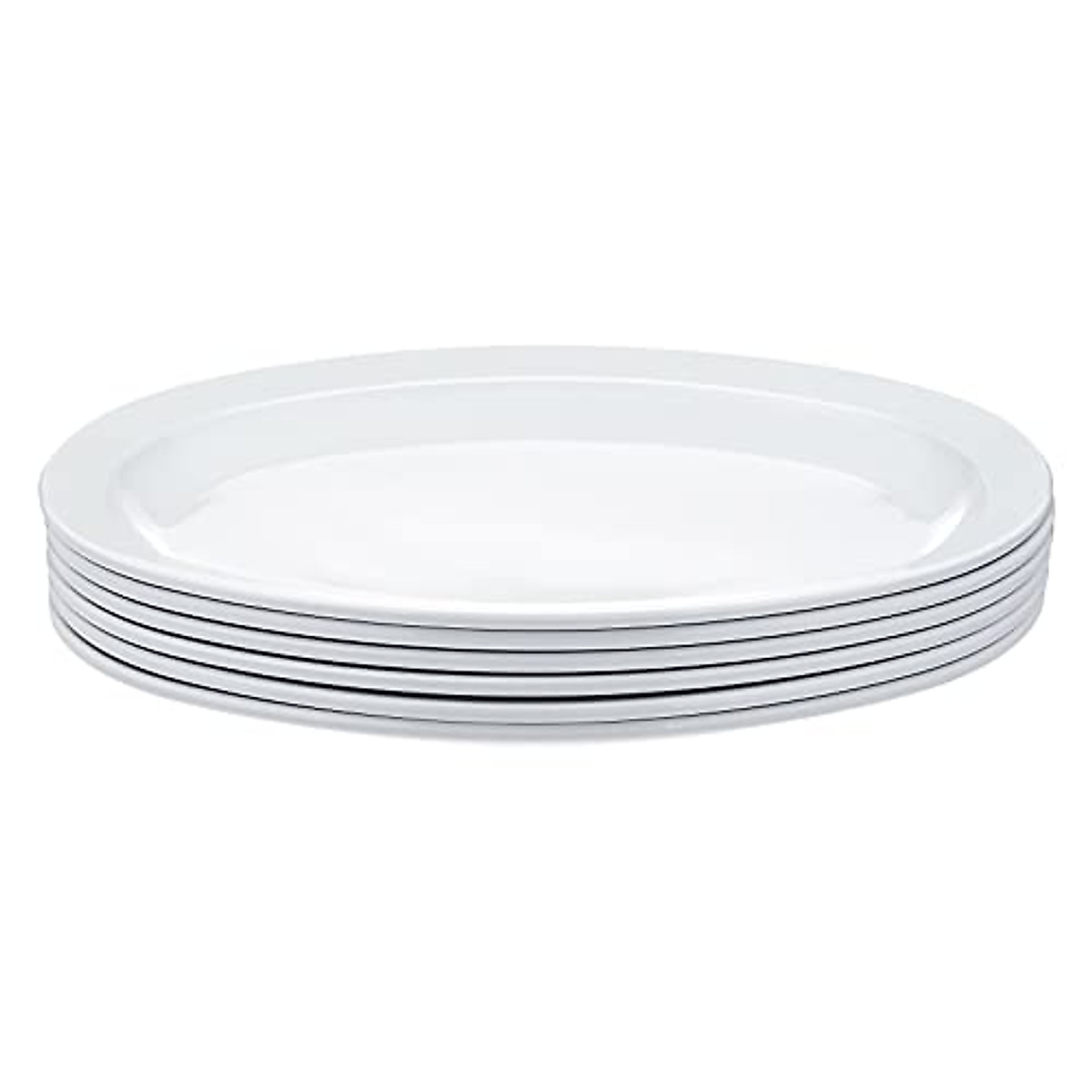 AmazonCommercial 13 in. x 9.75 in. White Melamine Oval Platter Narrow Rim - 6 Piece Set