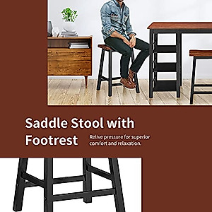 PETSITE 3 Piece Bar Table Set, Counter Height Kitchen Dining Room Table with Stools and Storage Shelves, Small Breakfast Coffee Pub Table and Chairs Set of 2