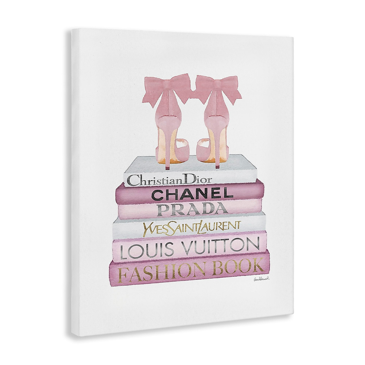 Stupell Industries Fashioner Shoes Bookstack Pink White Watercolor, Design by Artist Amanda Greenwood Wall Art, 24 x 30, Canvas