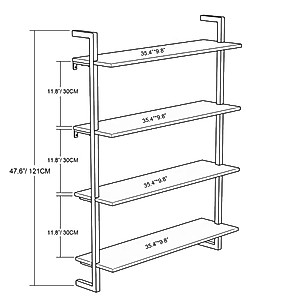 Kiimeey 4-Shelf Bookshelf Wall Mount Bookcase Floating Industrial Shelf (L35.4 Oyster Grey)