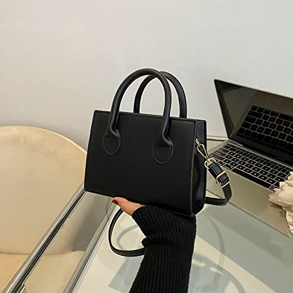 GORGLITTER Women's Double Handle Satchel Shoulder Bag Crossbody Square Bag Purse Handbag Black One Size