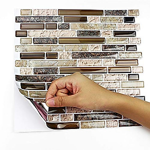 Yipscazo Peel and Stick Backsplash Tile for Kitchen Adhesive Stick on Backsplash Laundry Bathroom Textured Vinyl Sticker Wallpaper Smart Tile in Sandstone (10 Sheets 10 Inchx10 Inch)