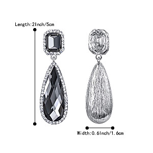 BriLove Wedding Bridal Dangle Earrings for Women Crystal Asscher Cut Elongated Faceted Teardrop Infinity Earrings Grey Black Silver-Tone