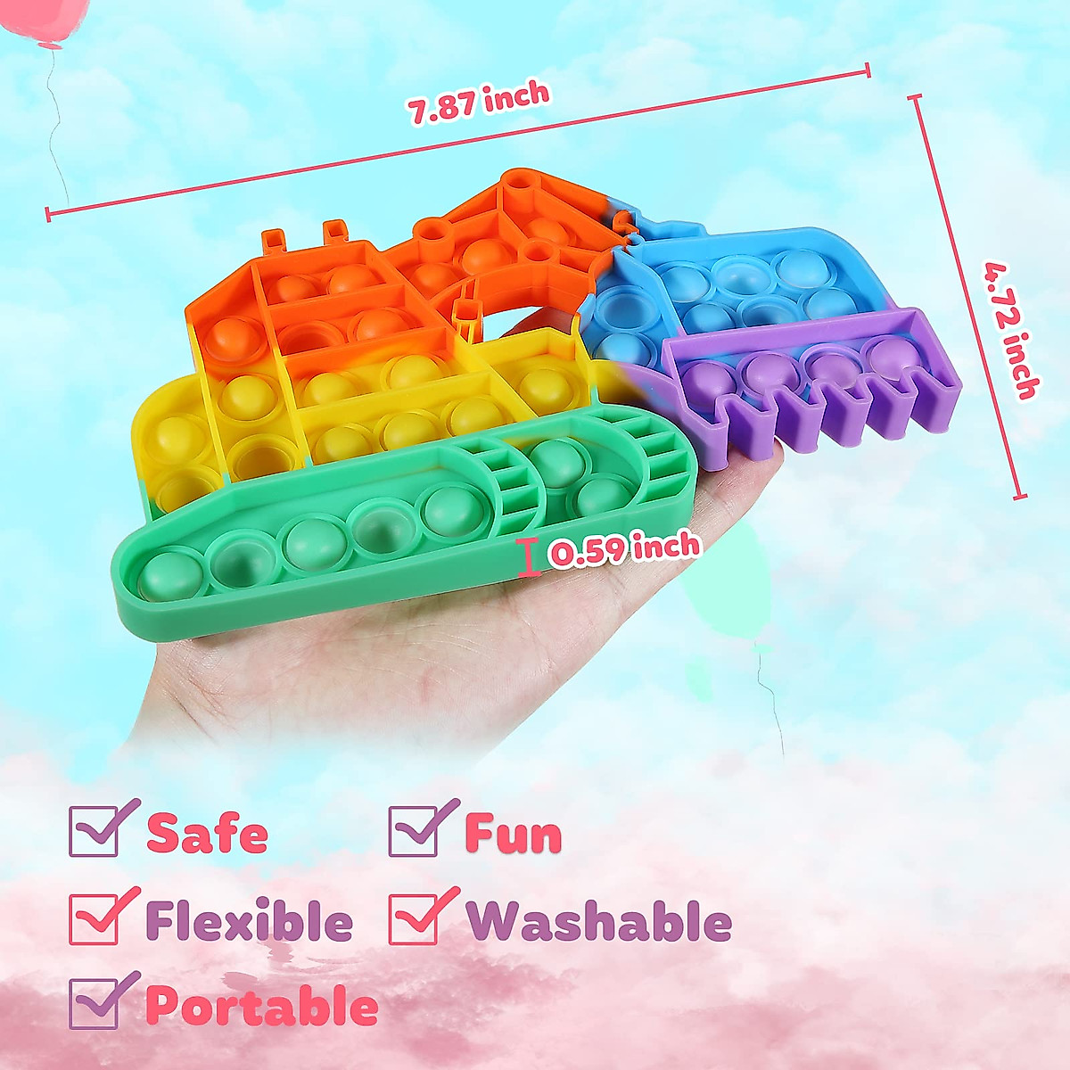 Silicone Pop Push Bubble Fidget Sensory Toy,Stress Reliever Autism Special Need Anti-Anxiety Squeeze Toy,Cute Rainbow Excavator Digger (Rainbow)