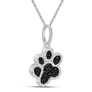 1/5 Carat Round Cut Black & White Natural Diamond Dog Paw Pendant Necklace Along With 18" Chain in 14K White Gold Over Sterling Silver (I2-I3 Clarity, 0.20 Cttw)