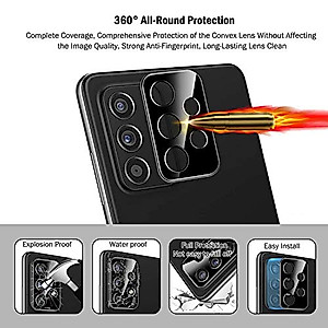 QHOHQ 3 Pack Screen Protector for Samsung Galaxy A52 4G/A52 5G/A52S 5G with 3 Pack Camera Lens Protector, Tempered Glass Film, 9H Hardness, HD, Anti-Scratch, 2.5D Edge, Anti-Fingerprint, Easy to install