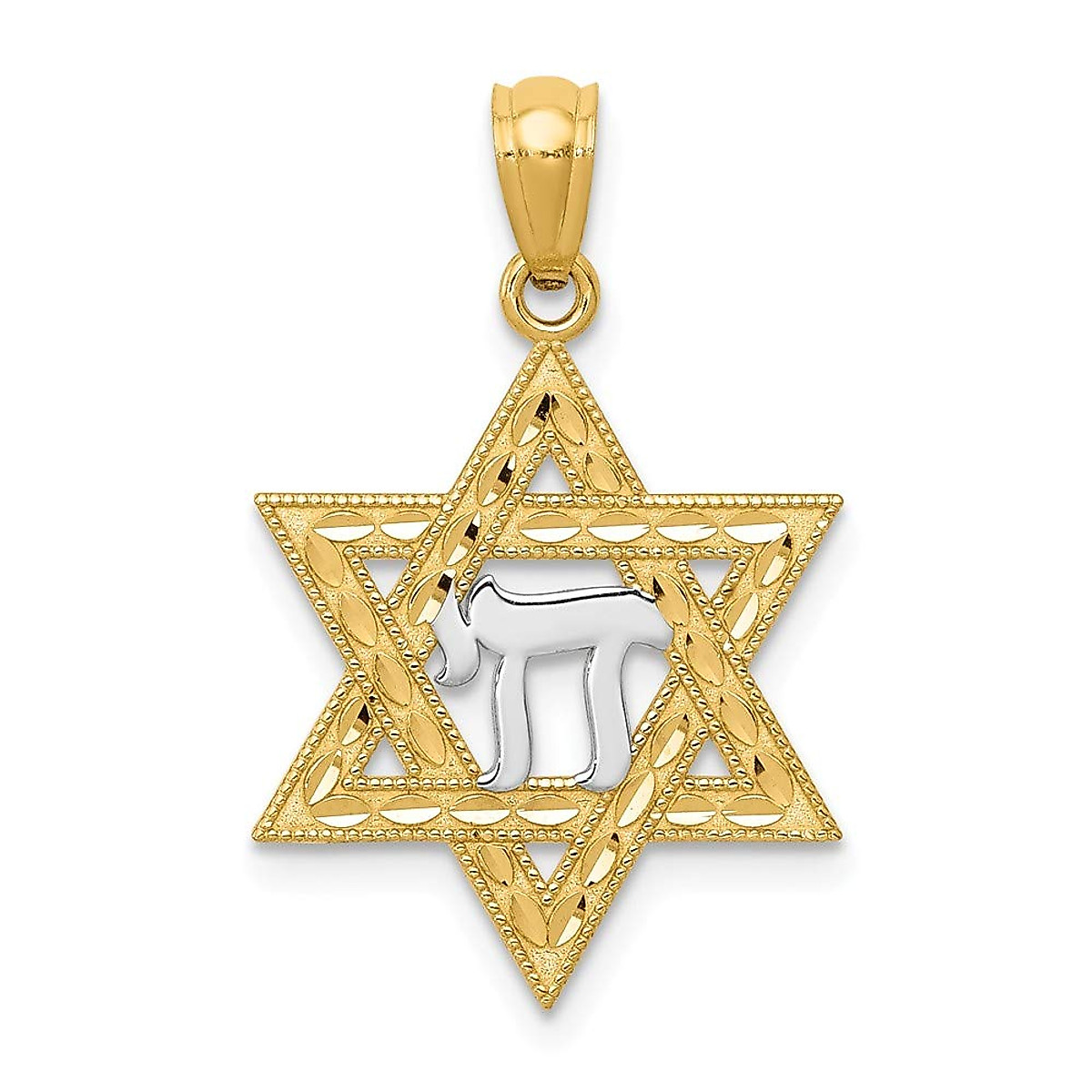 Jewels By Lux 14K Yellow Gold w/Rhodium Star of David w/Chai Pendant