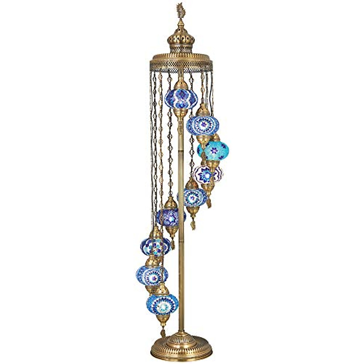DEMMEX - 9 Big Globes Turkish Moroccan Mosaic Floor Lamp Light, Bohemian Boho Stained Glass Tiffany Mosaic Floor Lamp, 6 feet (Blue)